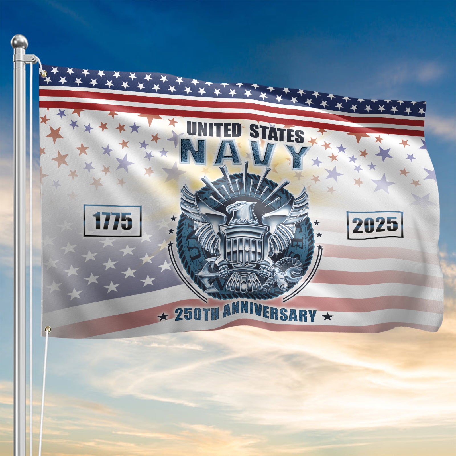 Navy 250th Anniversary Flag With Flagpole Combo